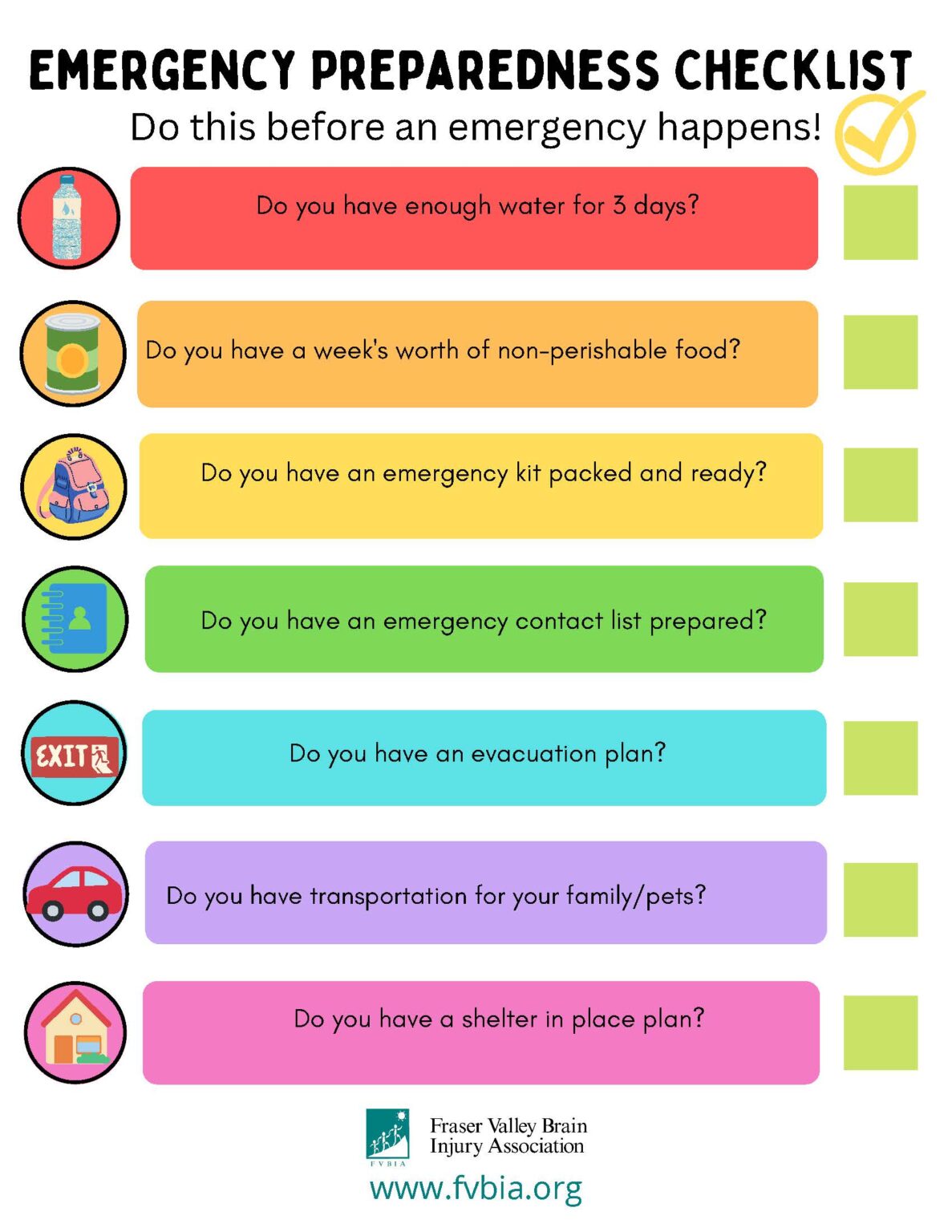 Emergency Preparedness Checklist – Fraser Valley Brain Injury Association